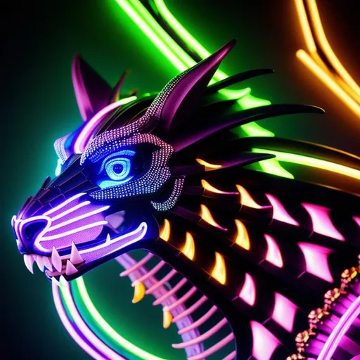 portrait of a roaring neon skeleton dragon with irid... | OpenArt