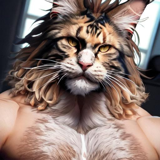 maine coon head on top of a muscular human man | OpenArt
