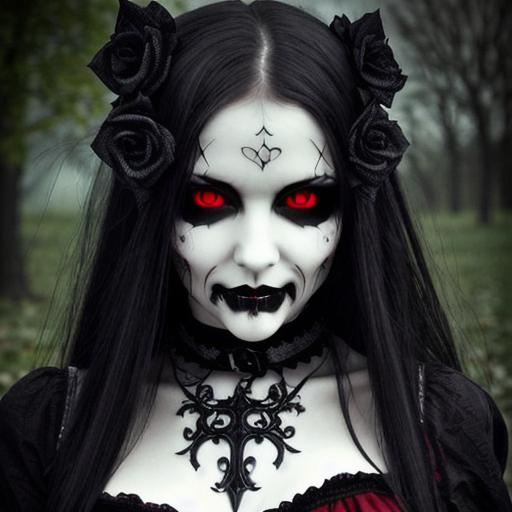 A beautiful woman,smile,undersun,gothic,staring,red-... | OpenArt