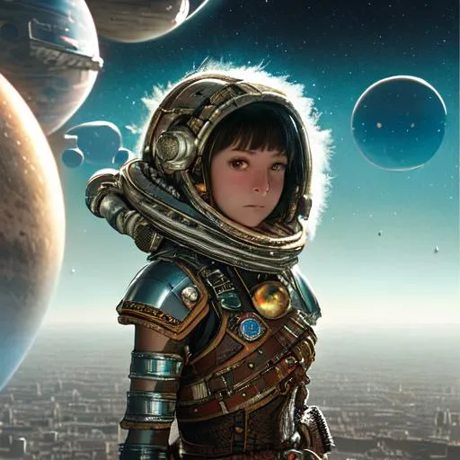 Alien woman holding space debris and stars. | OpenArt