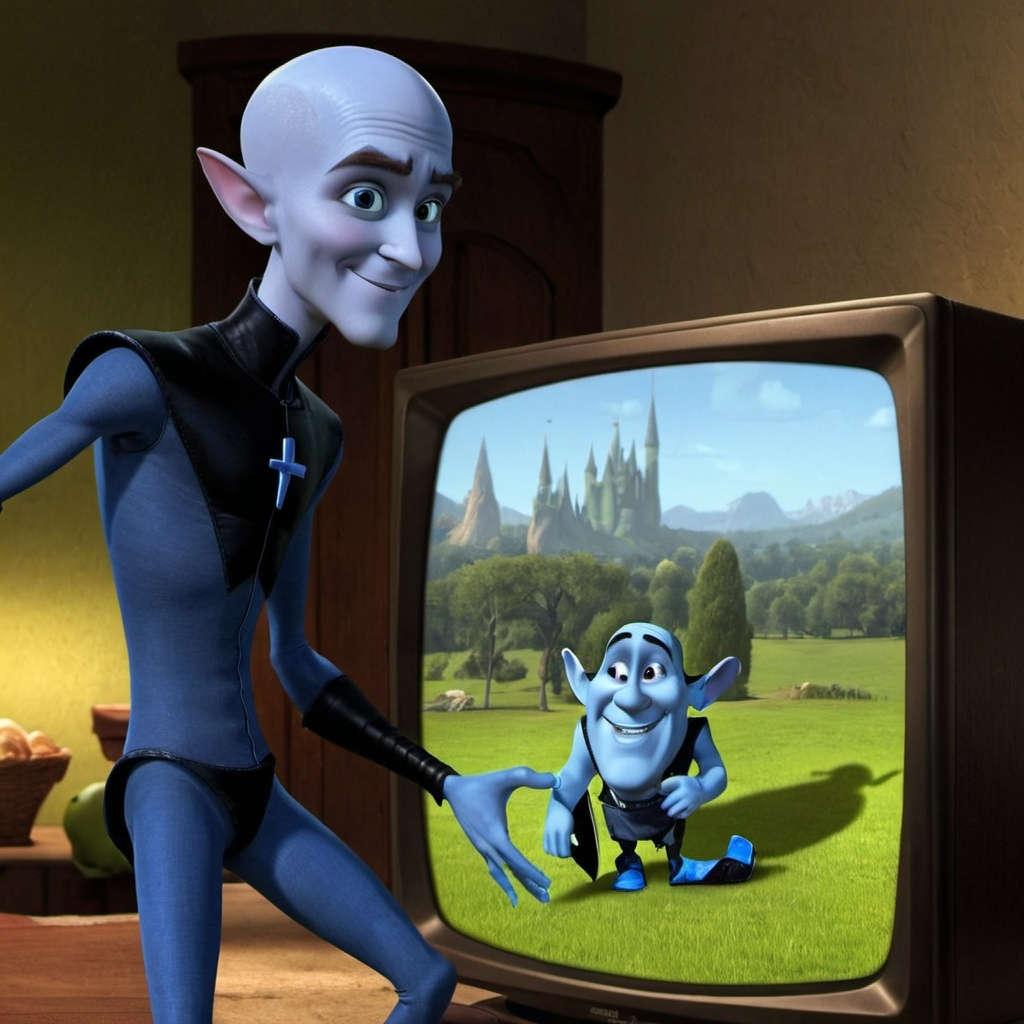 MegaMind from the movie MegaMind watching the movie...