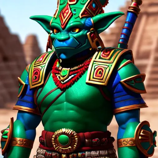 A humanoid Goblin wearing ancient blue and green and... | OpenArt