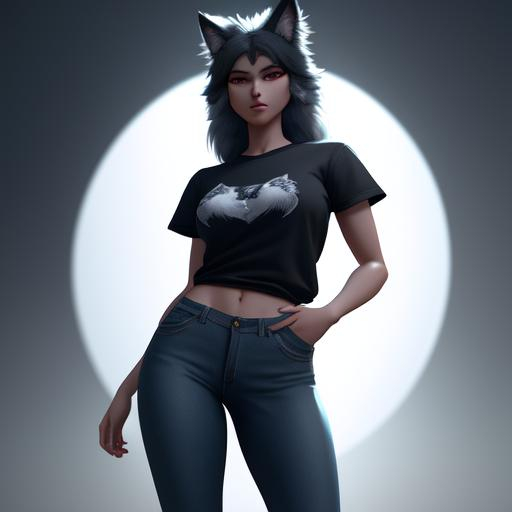 Create an anthropomorphic wolf with a stunning body...