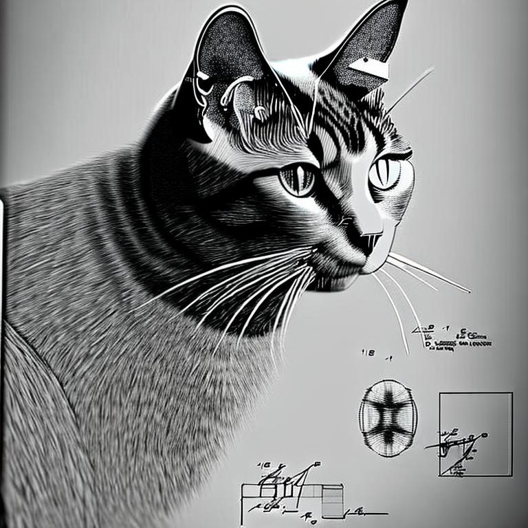 Patent drawing of a cat, hyper realistic, detailed,... | OpenArt