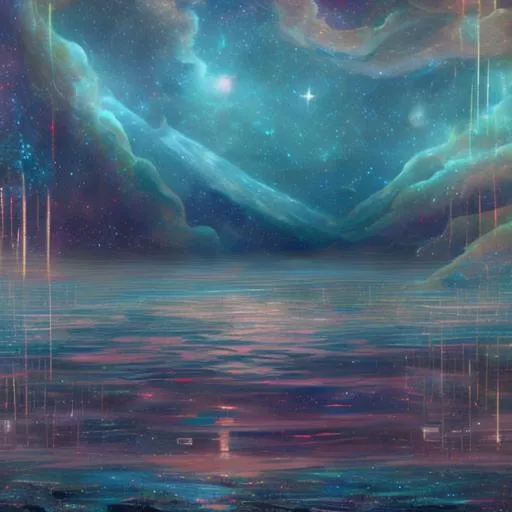 long shot, in a flooded room, stars in the sky, myst... | OpenArt