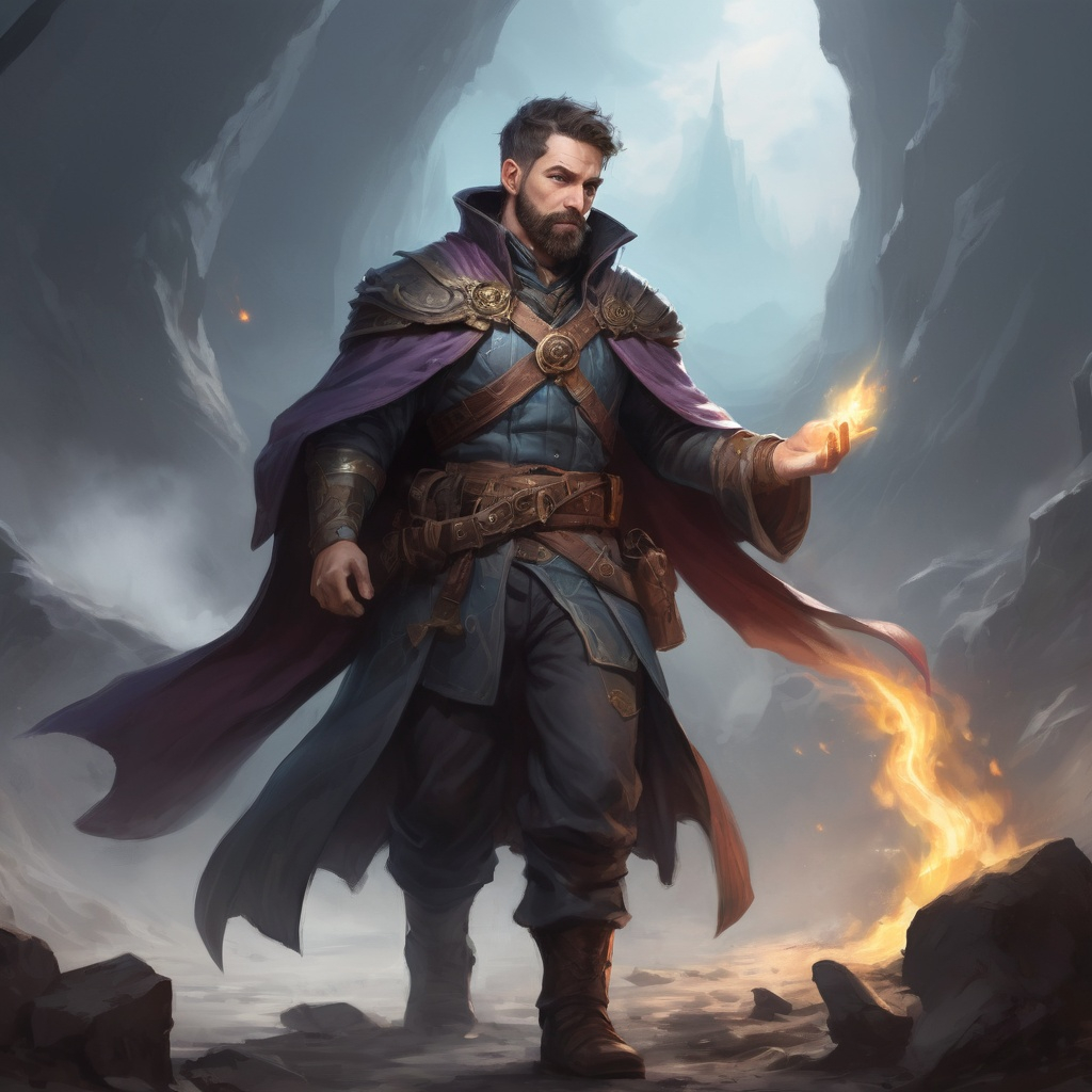 Male stocky mature illusion-mage with short-cut hai...