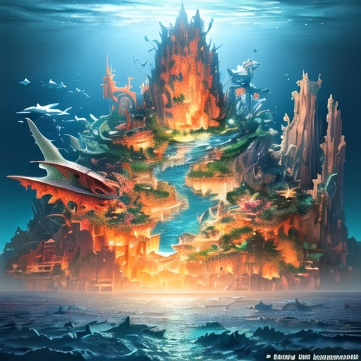 Lost city of Atlantis, chaotic ocean, detailed, octa...