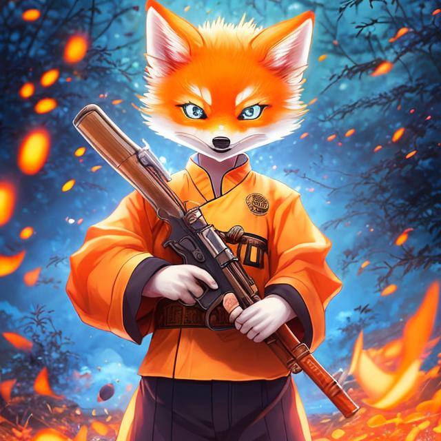 beautiful kitsune with vivid blue eyes that glow, or...