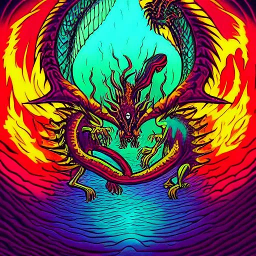 dragons fighting demons in the sky Hypnotic illustra... | OpenArt