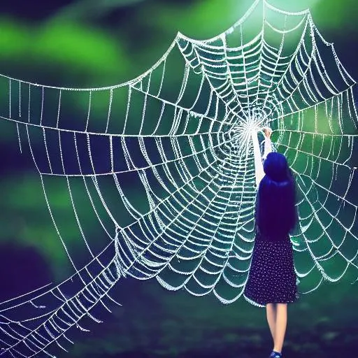 Bird of paradise, spider web, arachne, woman,Anime,...