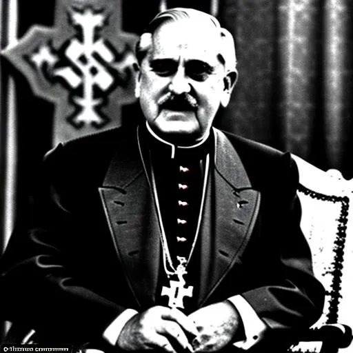Demonic evil pope with butler mustache wearing a swa... | OpenArt