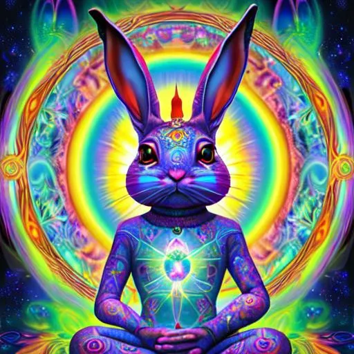 portrait ultra dimensional rabbit with long ears, en... | OpenArt