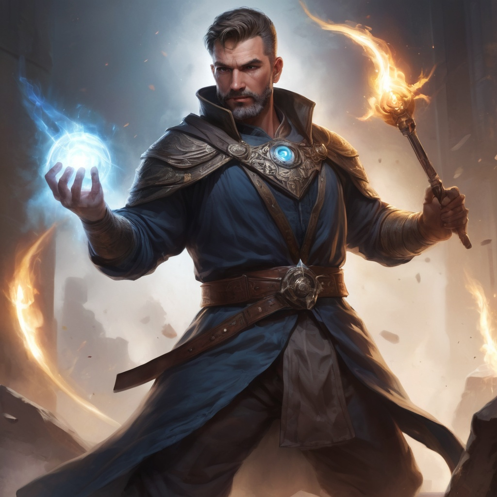 (torso) Male stocky large mature fit battle-mage wit...