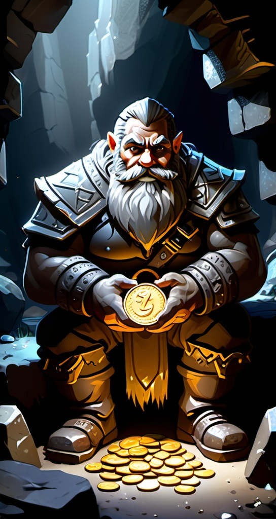 dwarf character holding silver coins , fantasy cha...