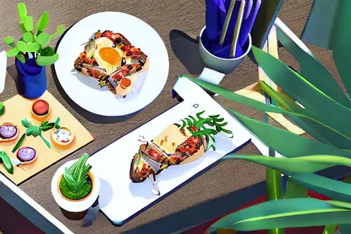 a detailed lunch on the table while relaxing at work... | OpenArt