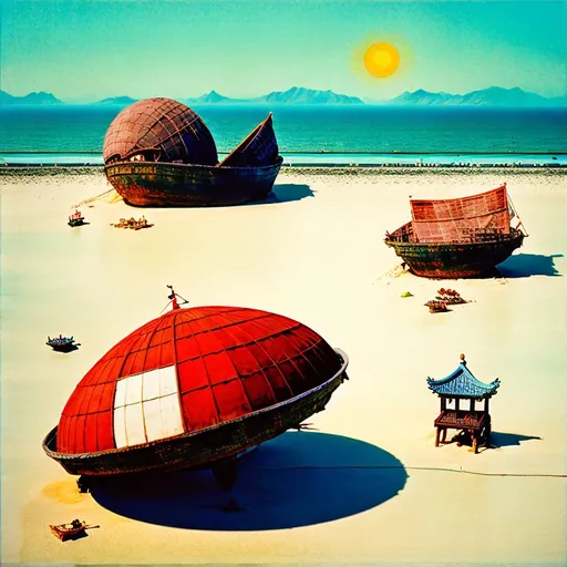 A beached junk with a satellite dish and an antenna...