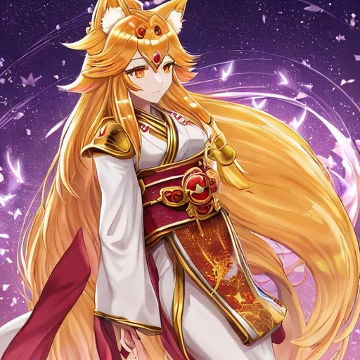 female, cleric, fox girl, long flowing hair, gold ha... | OpenArt