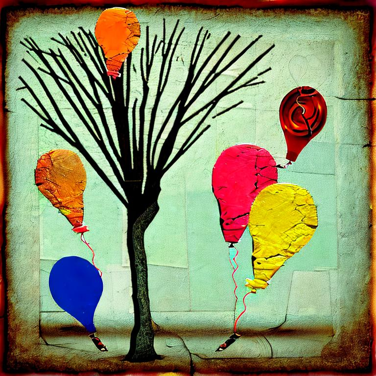 Abstract broken image of Balloons, trees, cards, coi... | OpenArt