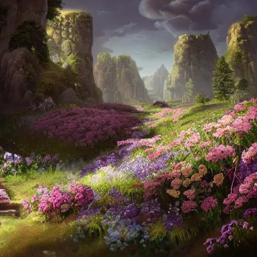 a painting of flowers, a detailed matte painting, fa...