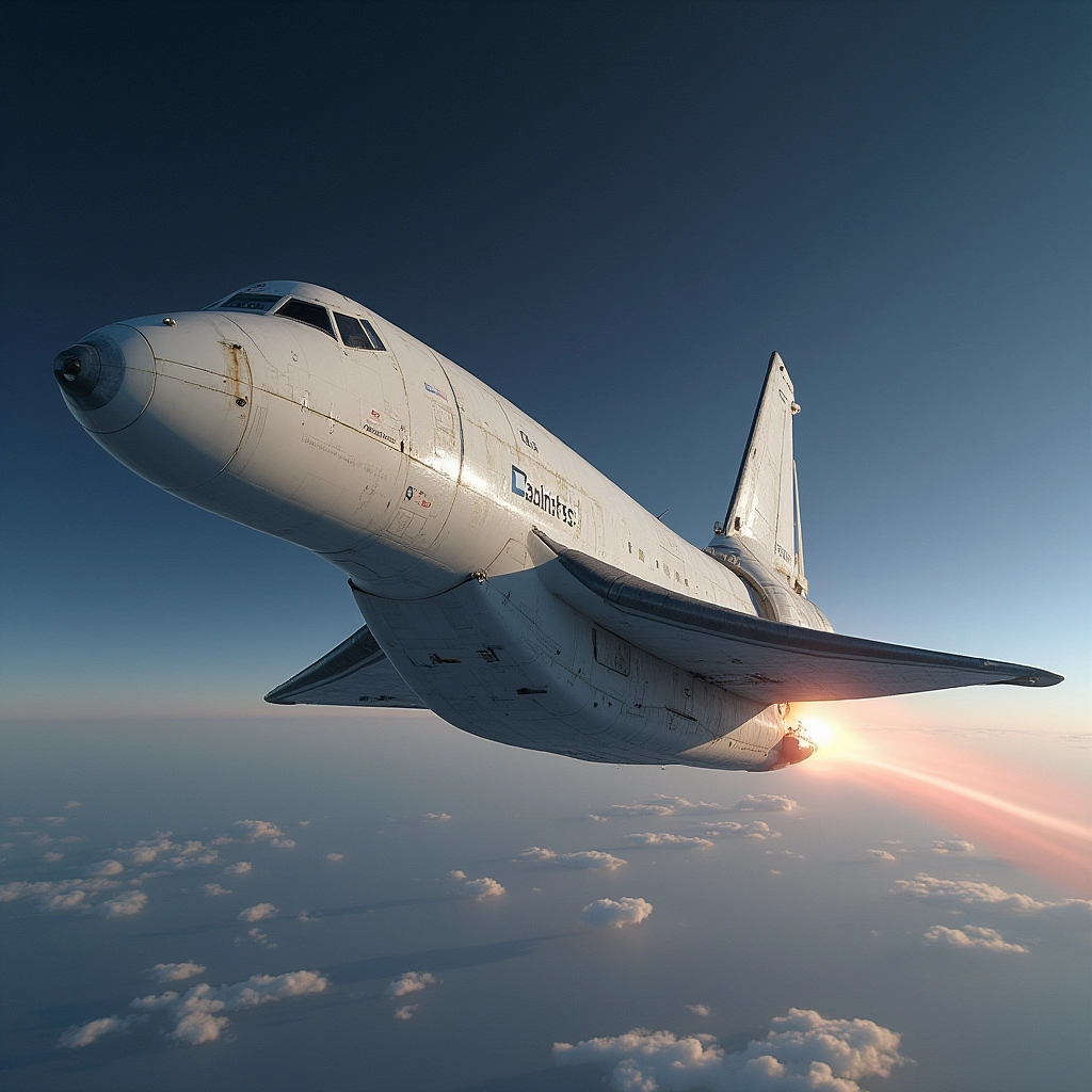 A wide delta wing starship forms part of the heavy b...