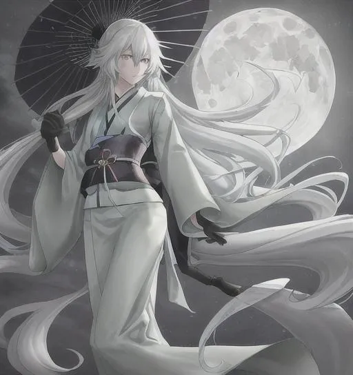 White haired young samurai with full white haori usi... | OpenArt