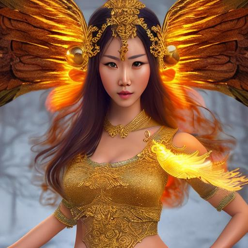 full body shot of a winged muscular Asian fire-godde... | OpenArt