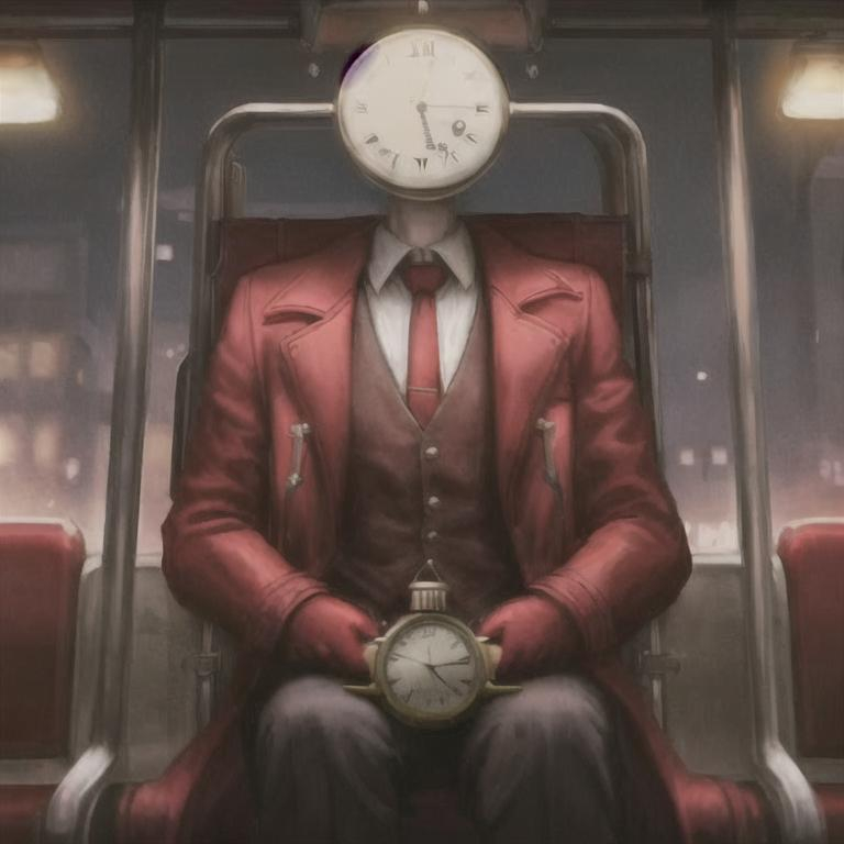 Limbus_company, clock_head, bus, sit, dark,head_is_c... | OpenArt