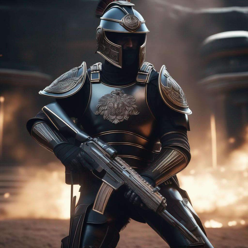 A sci fi futuristic roman military male in black mil...