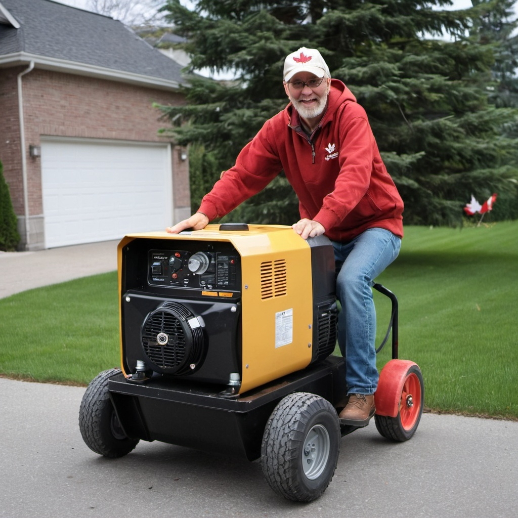 Canadian Riding a Generator with wheels.