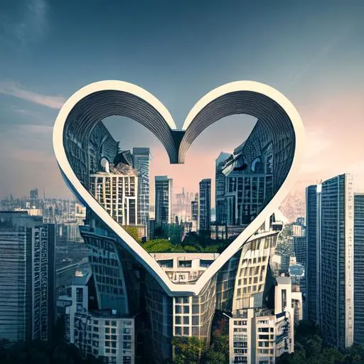 Heart-shaped building, shifting architecture, melanc...