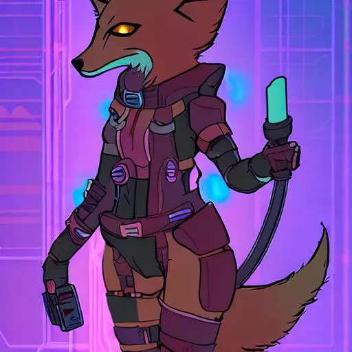 black and purple fox scientist playing a game in vir...