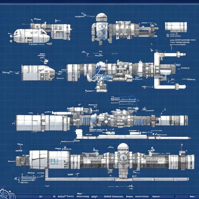 A small, Detailed Concept Space Station 2D Blueprint