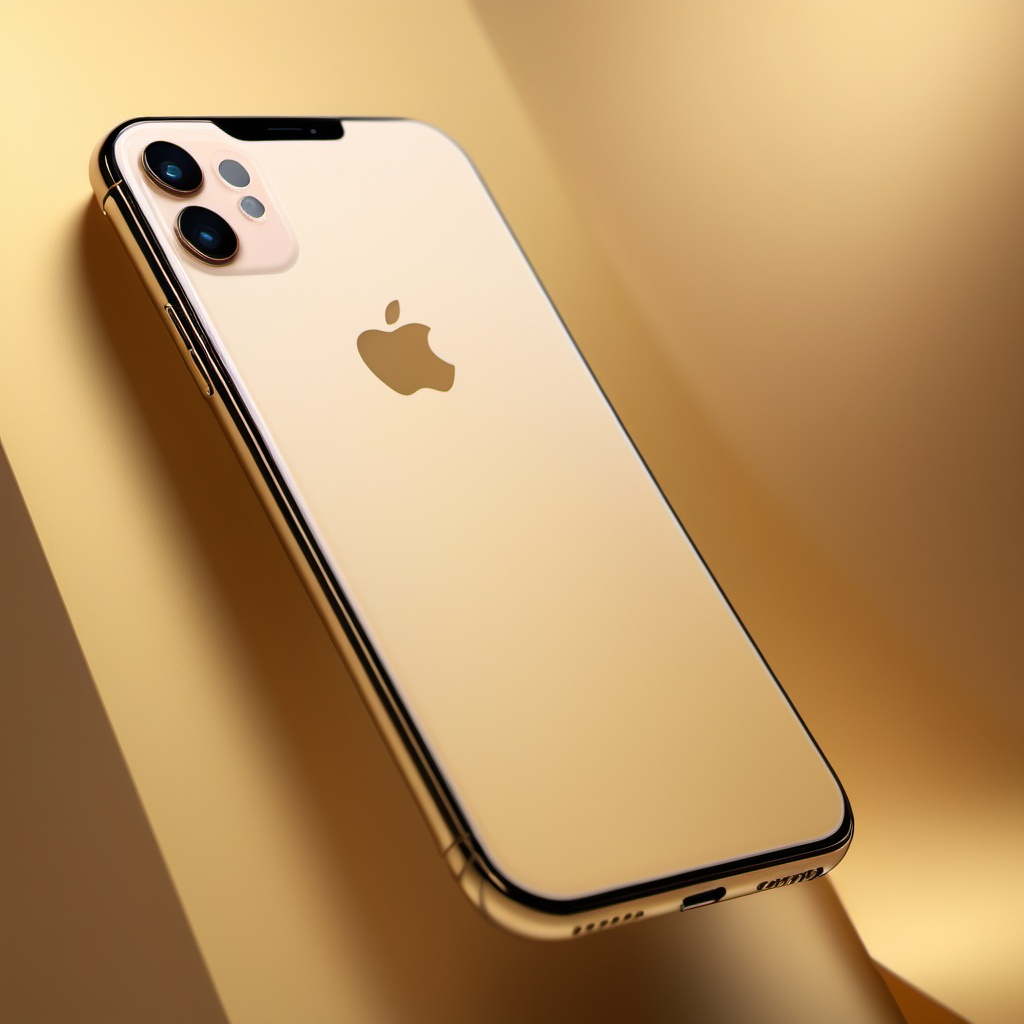 iPhone with a soft golden background, featuring an a...