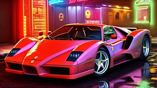 classic ferrari enzo parked in a Miami street alley,... | OpenArt