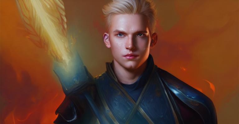 portrait of an aasimar paladin blond young man with... | OpenArt