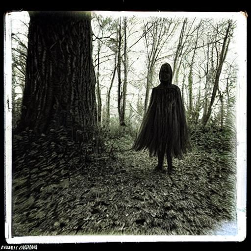 Blurry eerie humanoid creature roaming a eerie wonde...