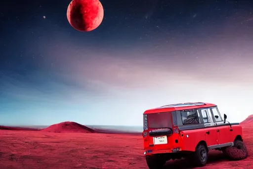 land rover in red, in space, soft lighting, person l... | OpenArt