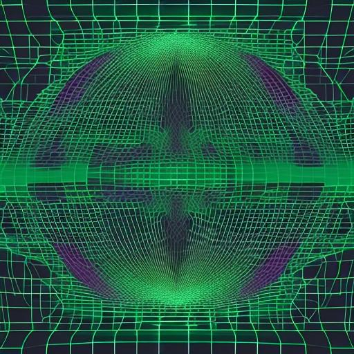 swirling green synthwave geometric wireframe pattern...