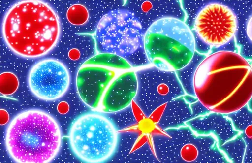 atom particles, energy particles, dots, orbs, manga,... | OpenArt