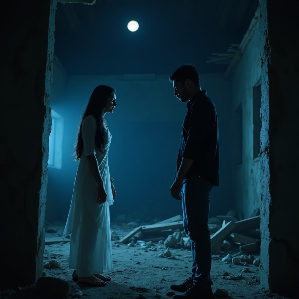 "A highly realistic emotional night scene showing 22...