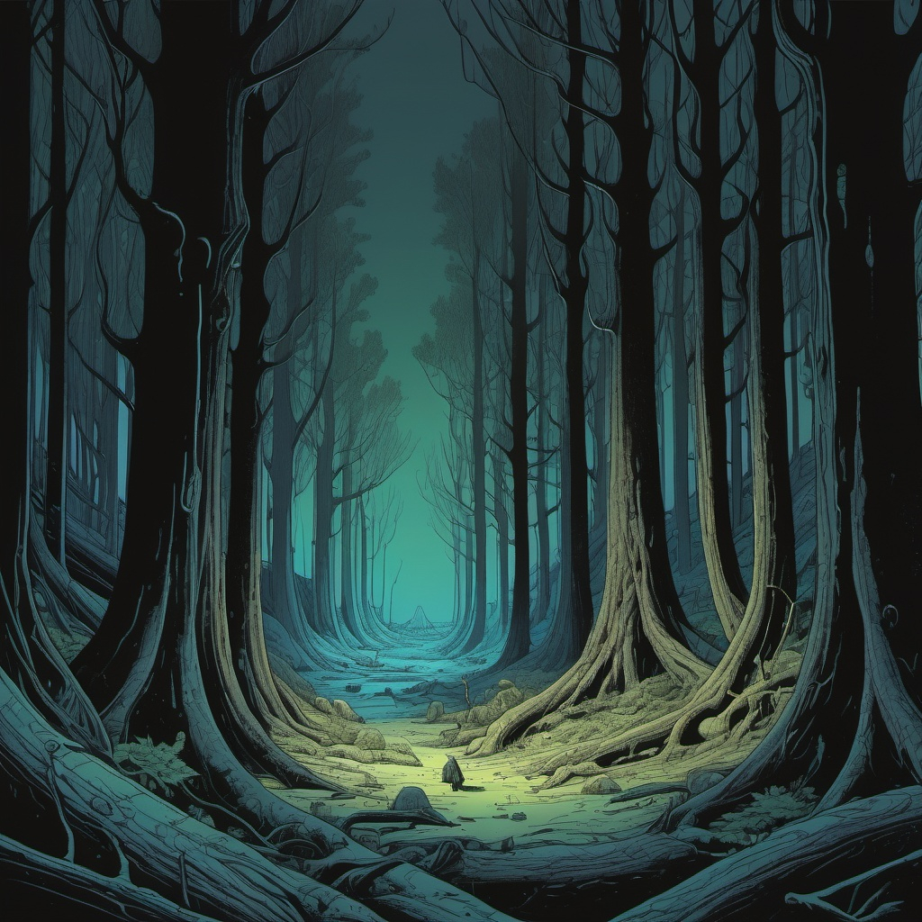 Dark forest in the style of moebius