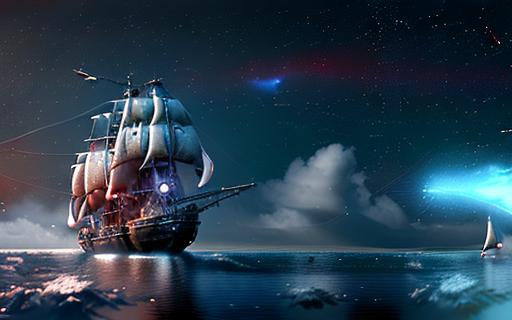 Panoramic,Solar storm thrashes British Galleon saili... | OpenArt