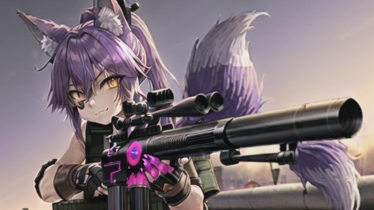 sharpshooter, girl, sniper, blood, fox ear, fox tail...