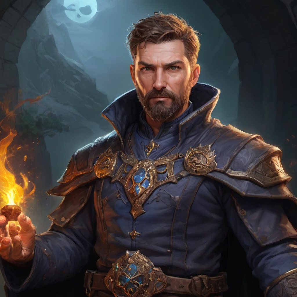 (head and torso) Male heavy-set mature fantasy-mage...