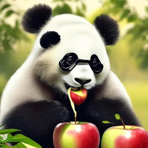 4k panda cute , eating apple with googles | OpenArt