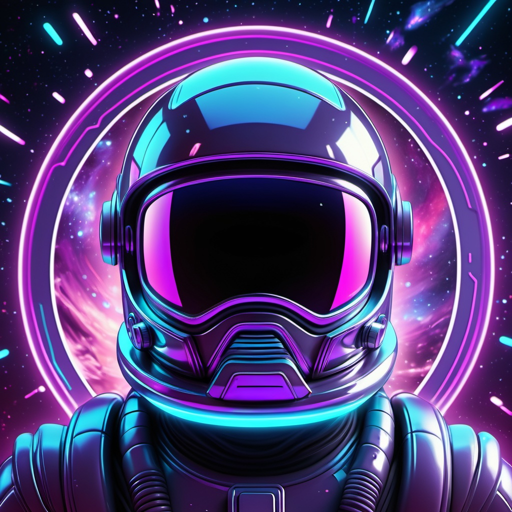 A retro-futuristic astronaut helmet with a glowing g...