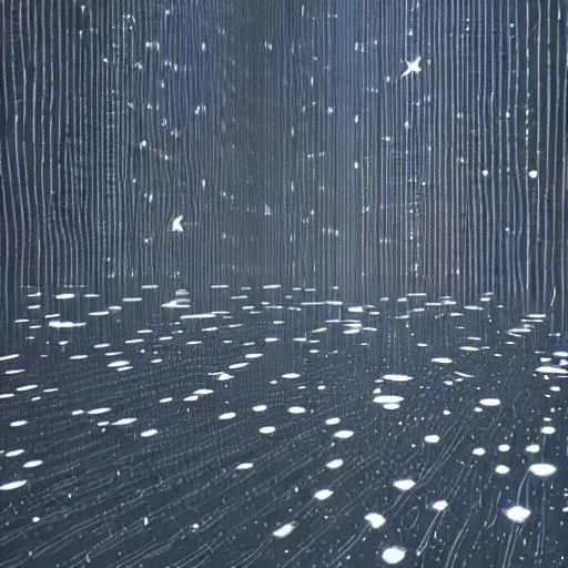 long shot, in a flooded room, stars in the sky, high...