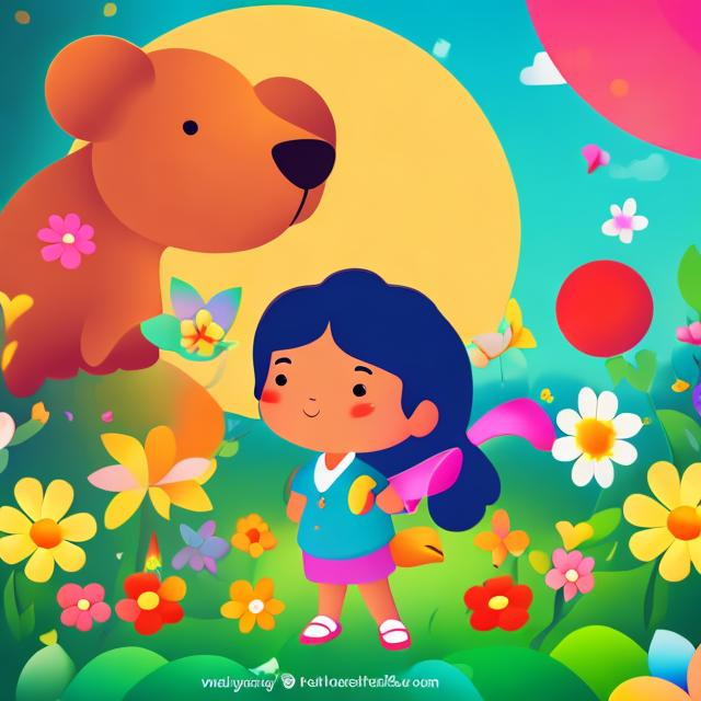 adorable latino child art with playful nature scene