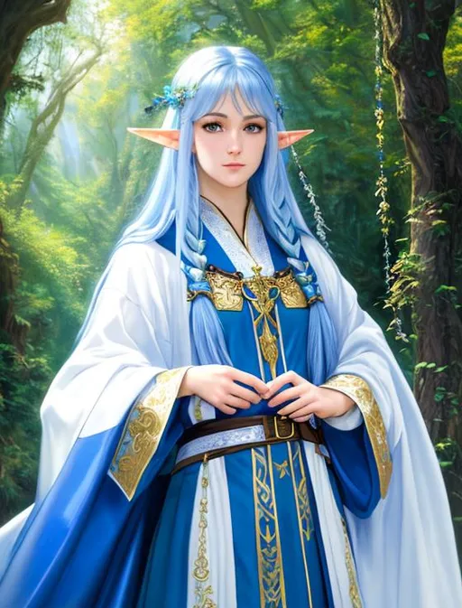 A {young beautiful elf boy with long white hair, sof... | OpenArt