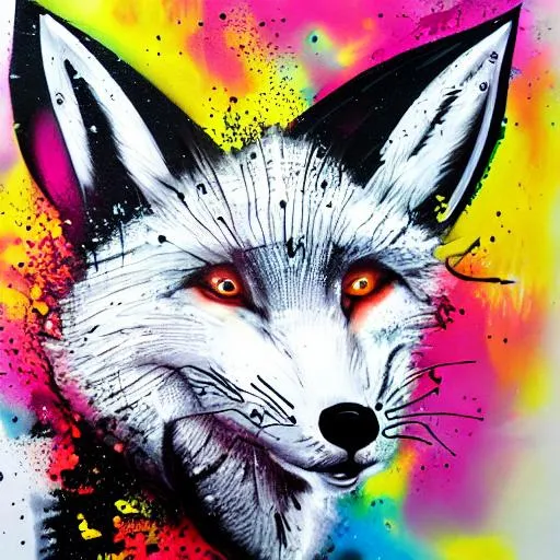 white fox wearing a hoodie graffiti art, splash art,... | OpenArt